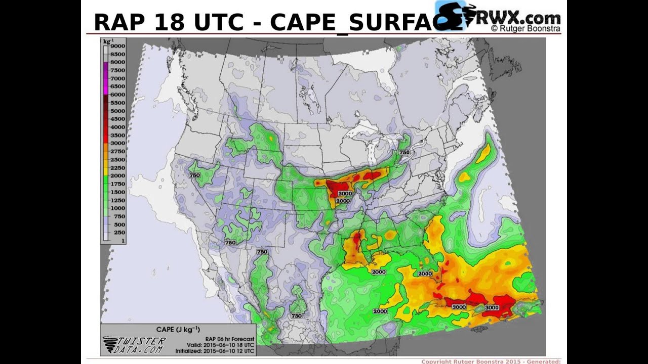 Severe Weather Maps for June 10, 2015 (Wed) - SPC Risk: SLGT - YouTube
