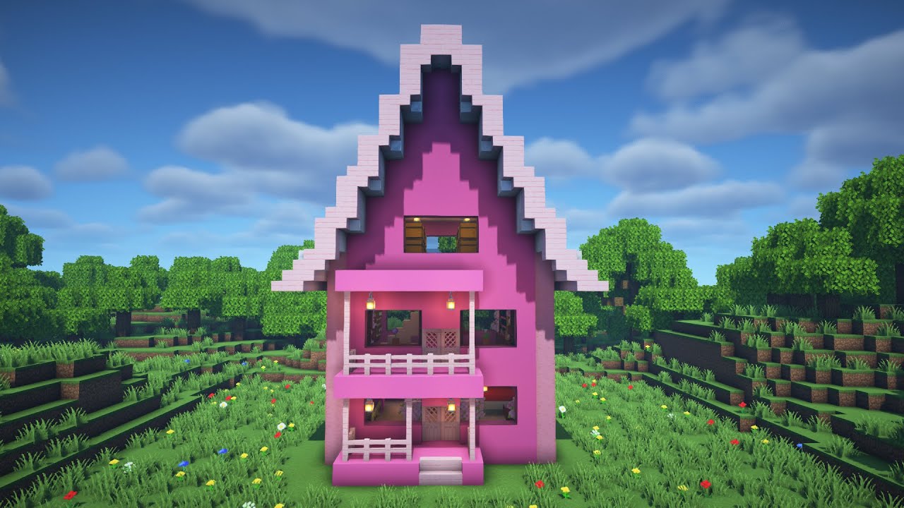BUILDING A BEAUTIFUL PINK HOUSE IN MINECRAFT - YouTube