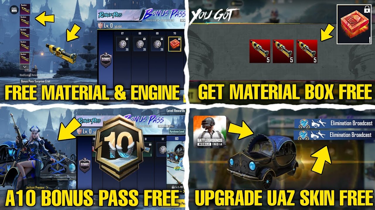 Free Material & Upgradeable UAZ Skin 🔥| Get Free A10 Bonus Pass In Bgmi ...