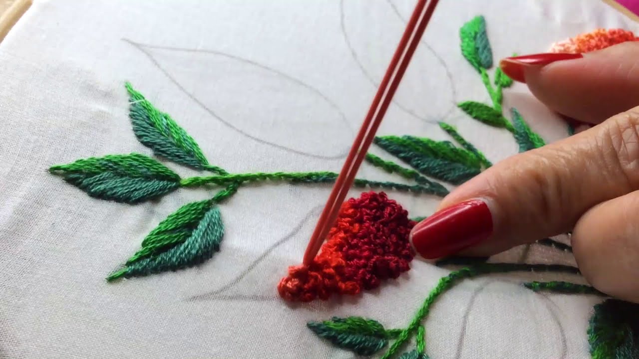 EASY Floral Embroidery Design (Butterfly Bush) – French Knot (TIMELAPSE ...