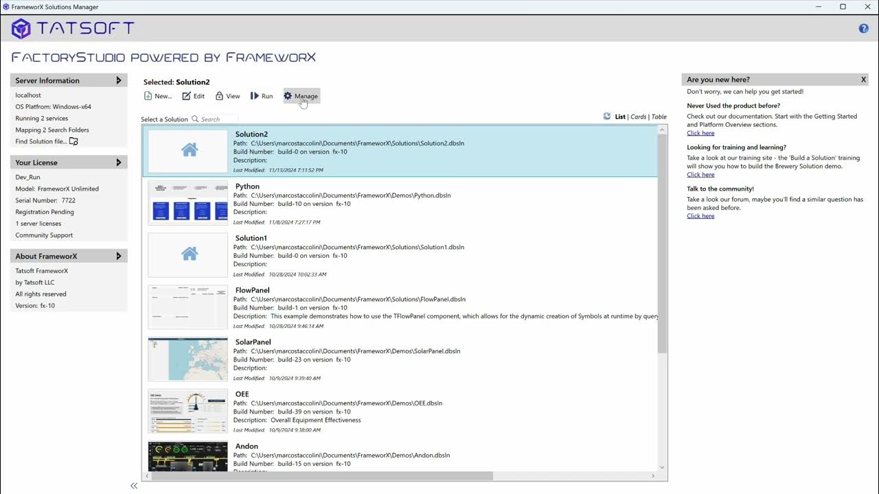 FrameworX Version 10: New Solutions Manager - YouTube
