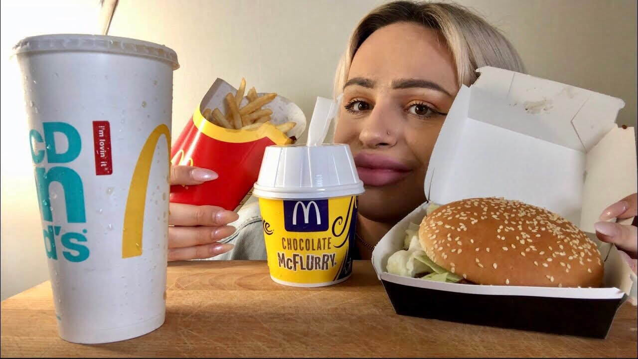 MCDONALDS MUKBANG 먹방 BIG TASTY, FRIES + THE NEW FLAKE RASPBERRY ...
