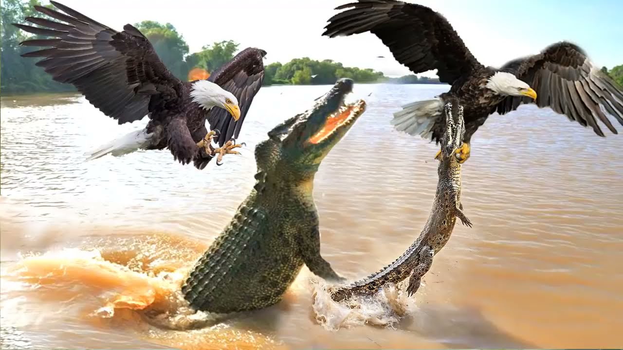 Eagle attack on Baby Crocodile In Front Of The Mother Crocodile ...