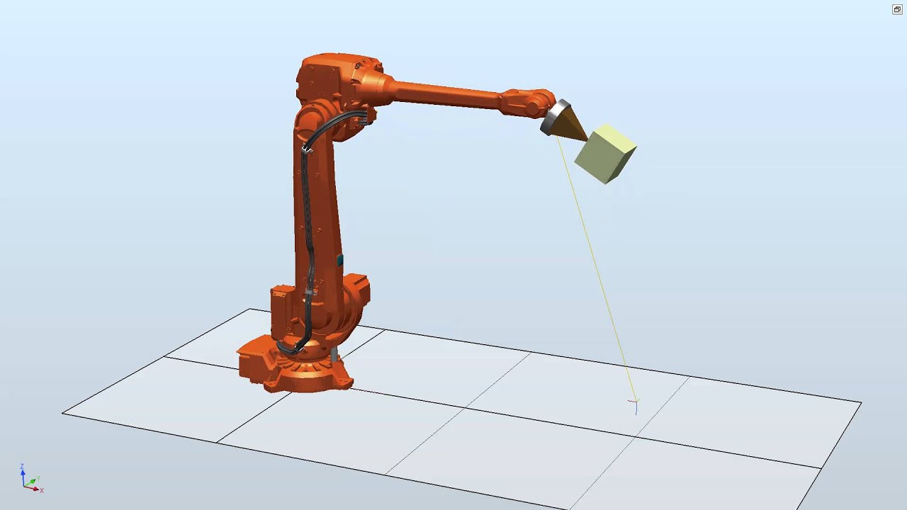 RobotStudio simulation showing an object being attached to rotating device - YouTube