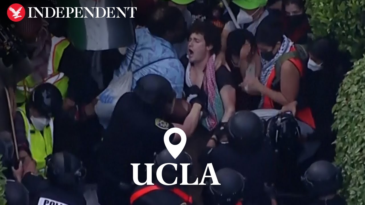 Pro-Palestinian protesters clash with police on UCLA campus - YouTube