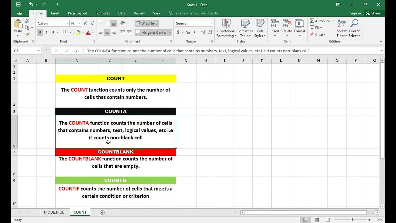 How to use COUNT, COUNTA, COUNTBLANK and COUNTIF Function in Excel - YouTube