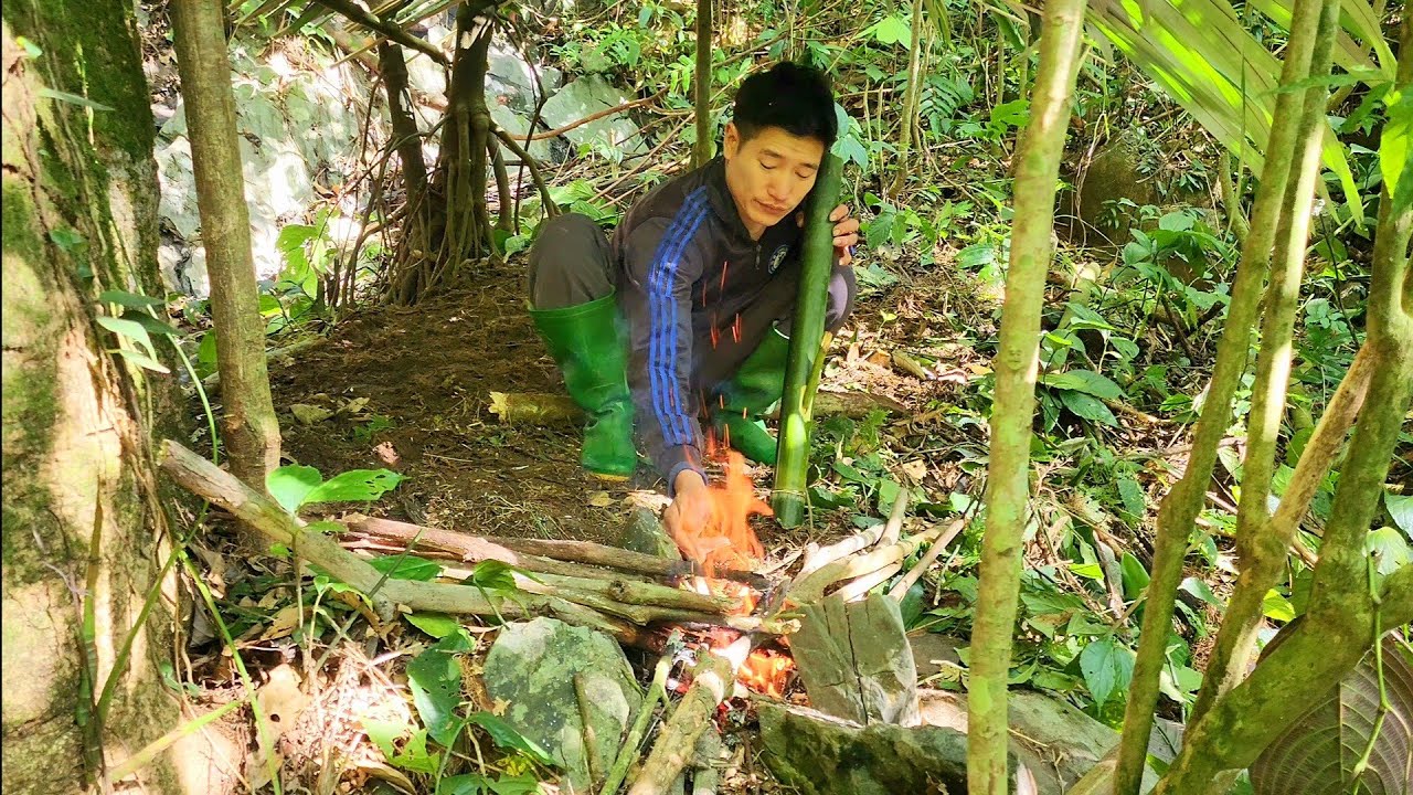 Set up a camping tent for shelter, foraging, survival instincts ...