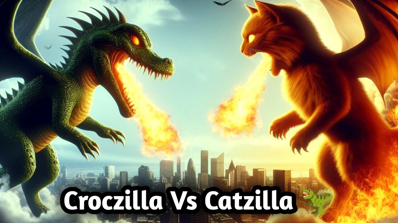 Catzilla Vs Croczilla Fight 🔥 | Cat Vs Crocodile Scary Fight #cat # ...