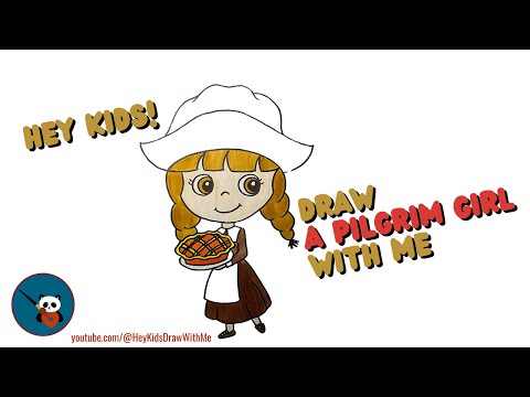 Hey Kids, Draw a Cute Pilgrim Girl / Thanksgiving / With Me | Easy Step-by-Step Tutorial for Kids