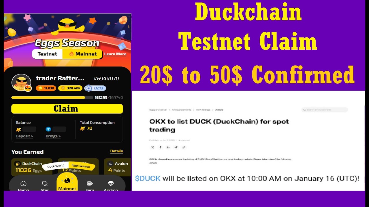 Duckchain Latest Claim Update|| Duckchain Listing Date Update|| 20$ to ...