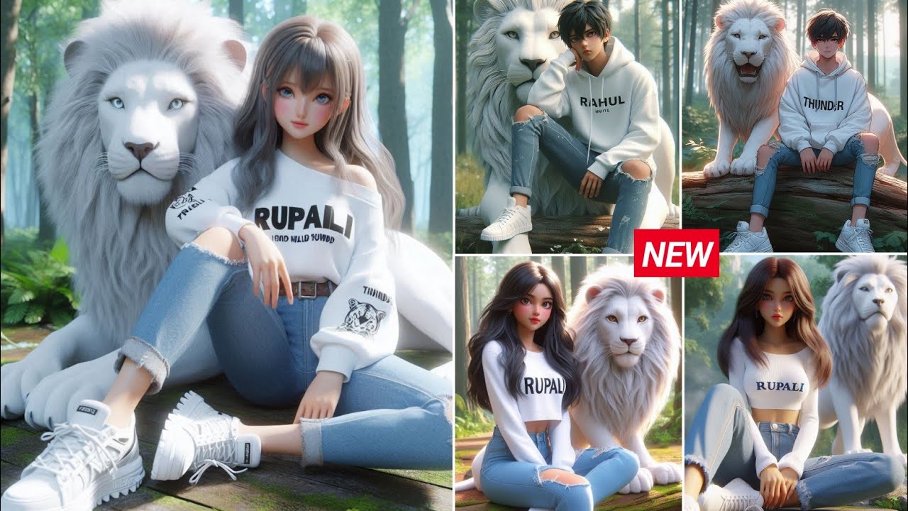 Create 3D Ai White lion with girl and boy bing Image Creator 2024 ...