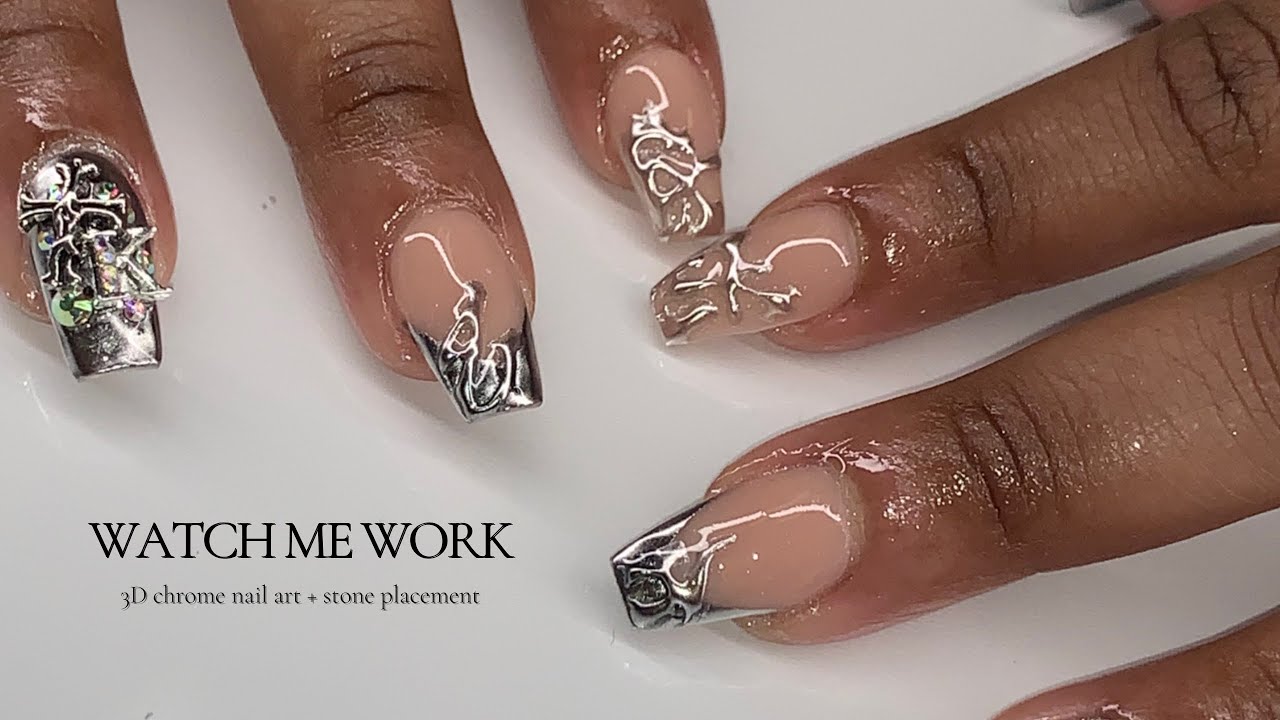 Silver Chrome Frenchies Tutorial w/ Stone Placement 🤍 - YouTube