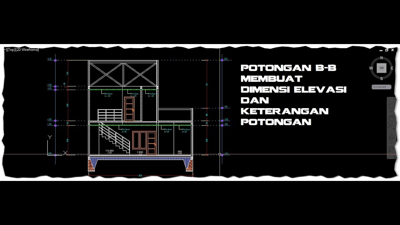 Autocad Tutorial Part 34 Membuat Potongan B B Dimensi Elevasi Potongan dan Keterangan - YouTube