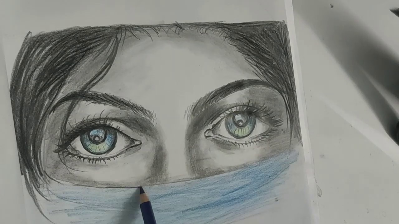 How to draw girl eye with mask step by step in colour pencil - YouTube