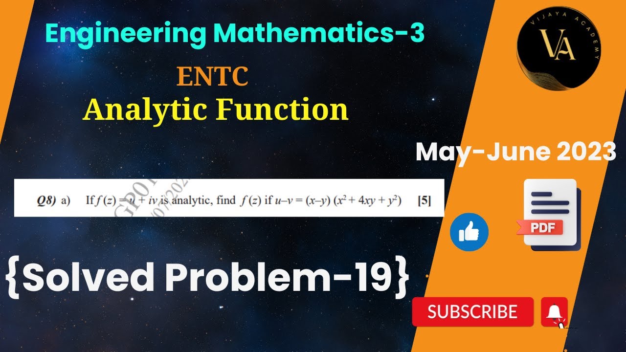 Solved Problem -19 | Analytic Function | May-June 2023 Paper | Vijaya Academy | #sppu #M3 - YouTube