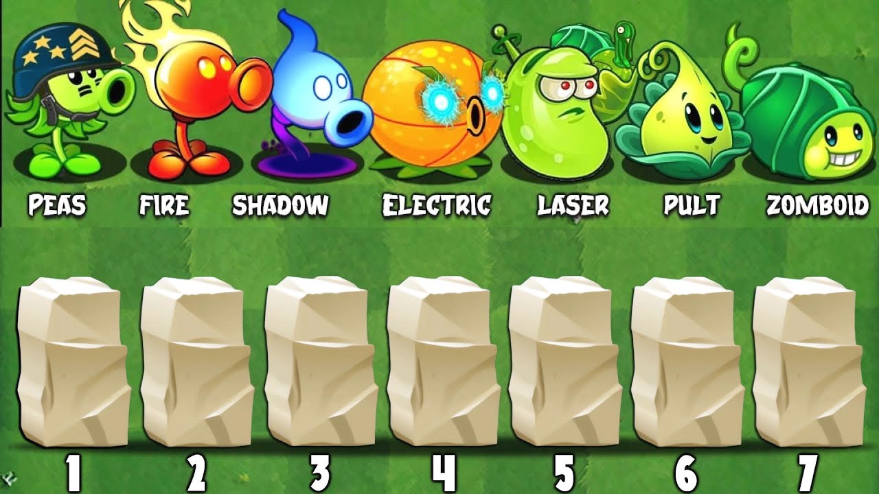 PvZ2 Challenge - How Many Plants Can Defeat 7 Lane Stone Slabs lv10 ...