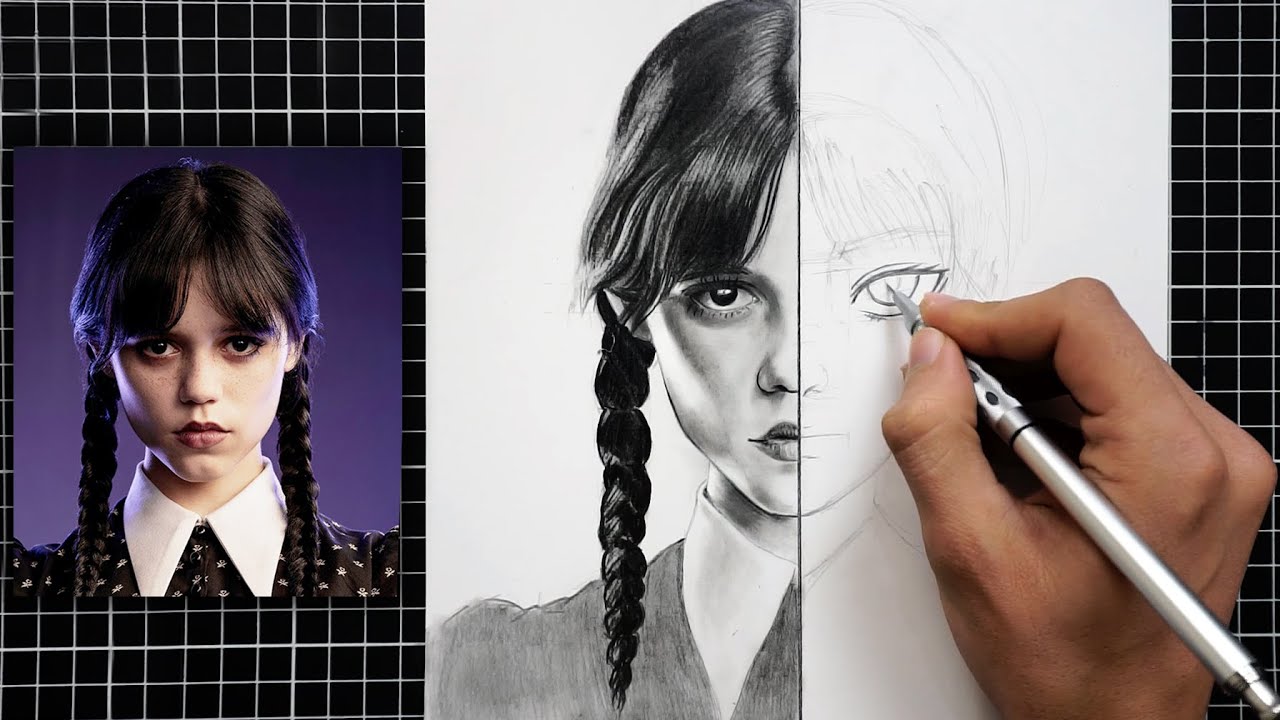 Wednesday Addams: Realistic vs Anime | Pencil Drawing - YouTube
