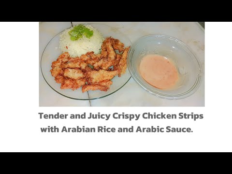 Yummy 😋 Tender and Juicy Crispy Chicken Strips with Arabian Rice and Arabic Sauce. @KhanaKhazanax34