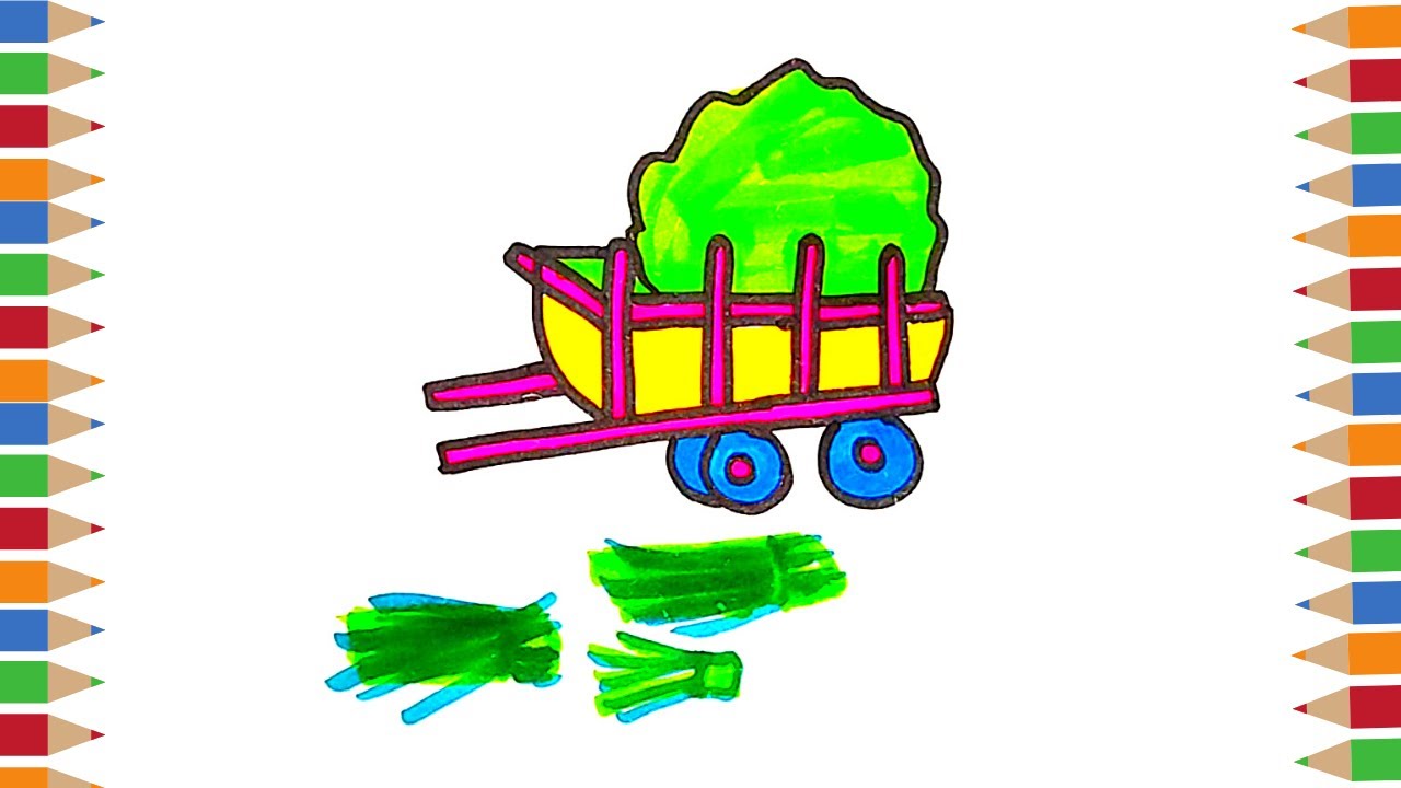 How to draw a Bullock Cart | Step by Step drawing a cart | Easy Drawing ...