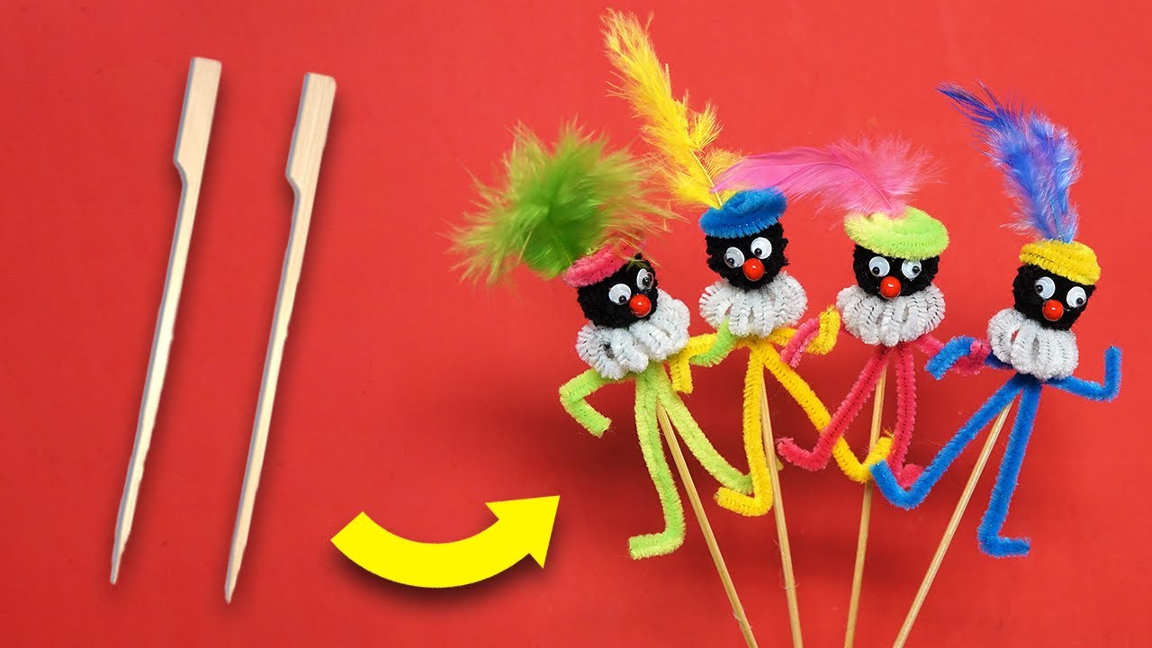 Pieten Prikkers Knutselen | Zwarte Pietjes Op Een Saté Prikker - YouTube
