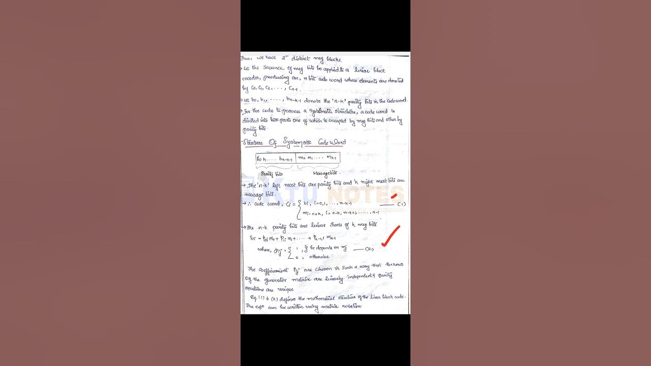 ECT3O6- ITC |Module 3| Linear Block Codes|Generator Matrix |Parity check matrix - YouTube
