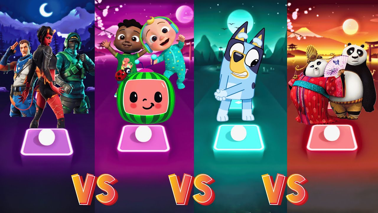 Fortnite VS Cocomelon VS Bluey VS Kung fu Panda | Tiles Hop - YouTube