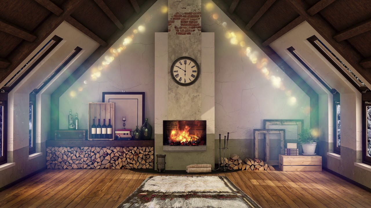 Cozy Cabin Winter Ambience Crackling Fireplace Sounds & Snow Fall for ...