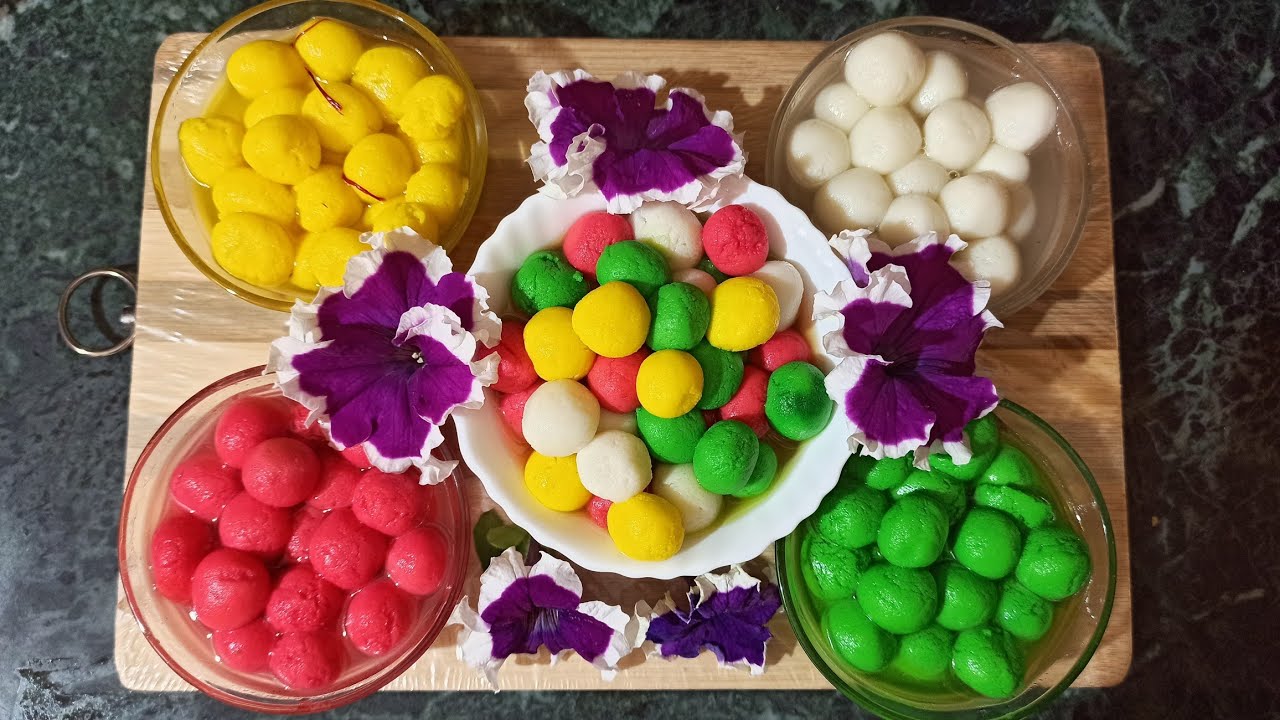 Mini Colourful Rasgulla | Rasgulla Recipe | रंग रंगीले मिनी रसगुल्ले ...