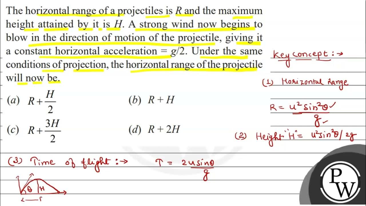 The horizontal range of a projectiles is \( R \) and the maximum height attained by it is \( H ...