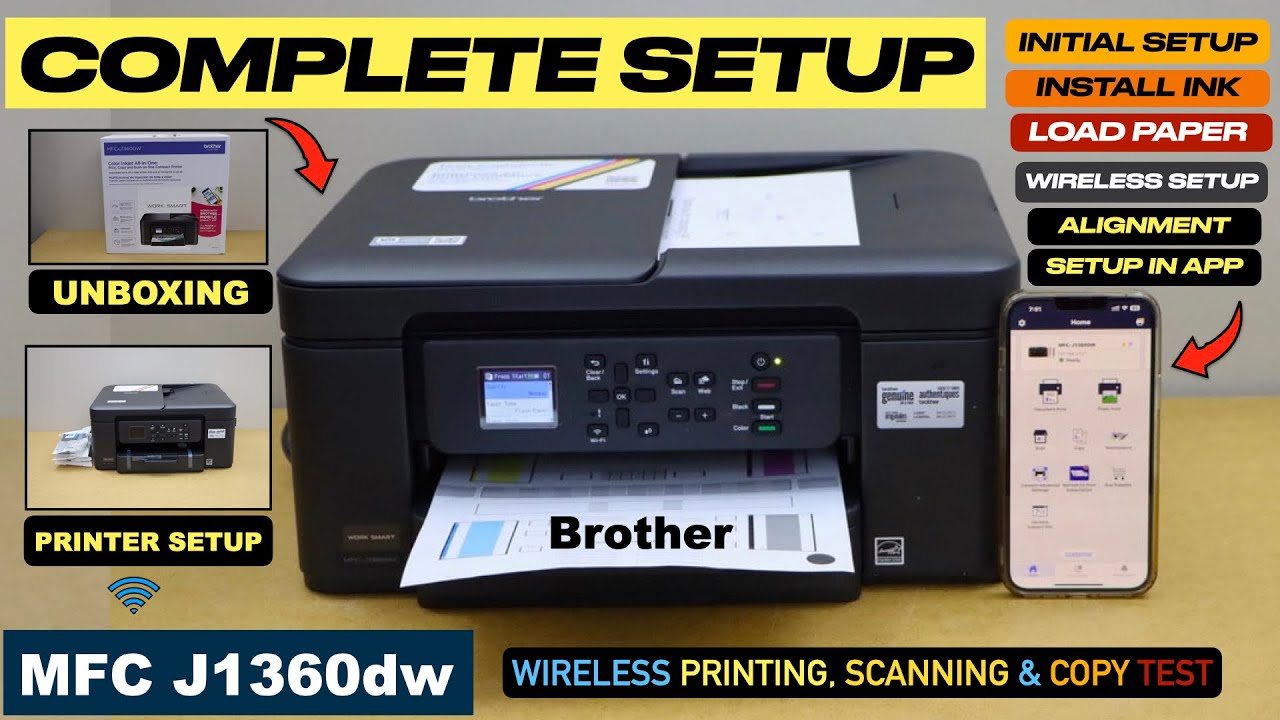 Brother MFC J1360dw Setup, Install Ink, Load Paper, Wireless Setup ...