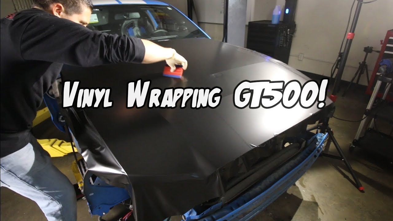 Vinyl Wrapping GT500 Hood in Satin Black - YouTube