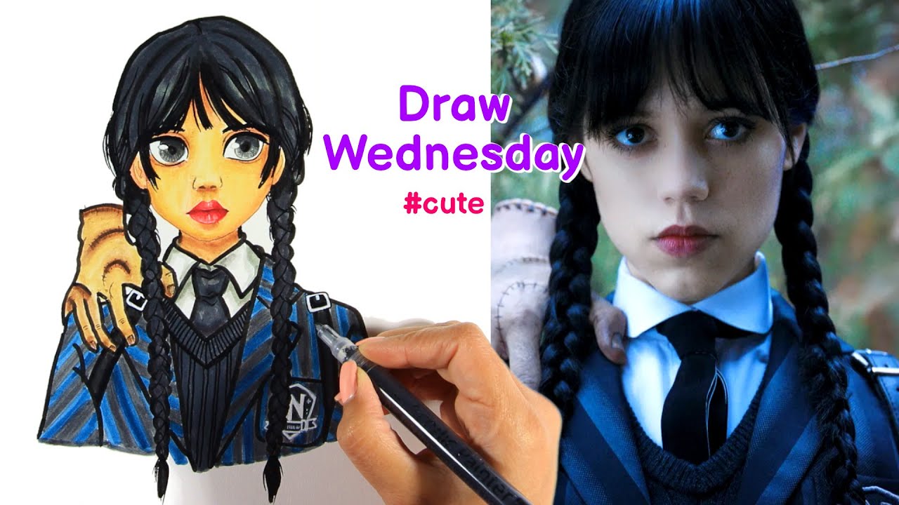 How to Draw Cute Wednesday Addams Dancing Easy #jennaortega - YouTube