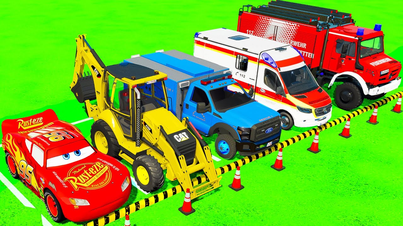 POLICE MCQUEEN, LOADER, RESCUE CAR, AMBULANCE EMERGENCY, FIRE ...
