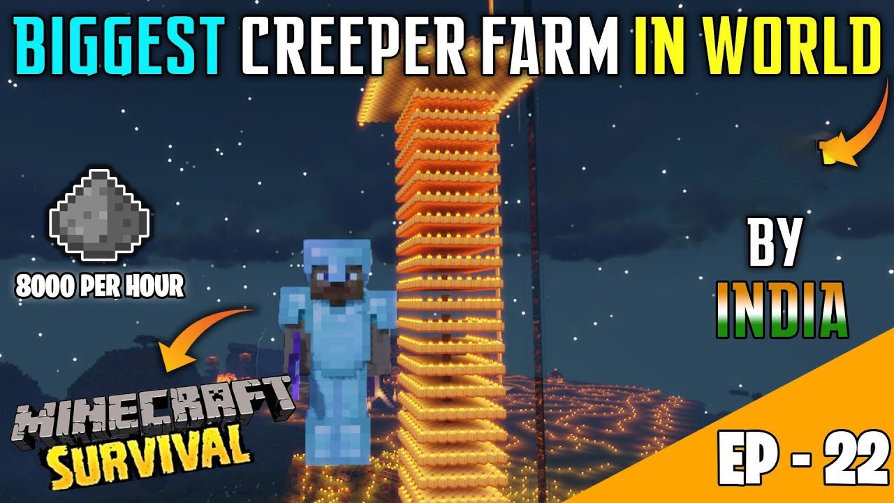 😱 I MADE WORLD BIGGEST CREEPER GUNPOWDER FARM IN MINECRAFT SURVIVAL #22 ...
