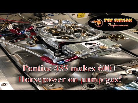Pontiac 455 engine makes 608 hp and 593 ft lbs of torque warmup on dyno ...
