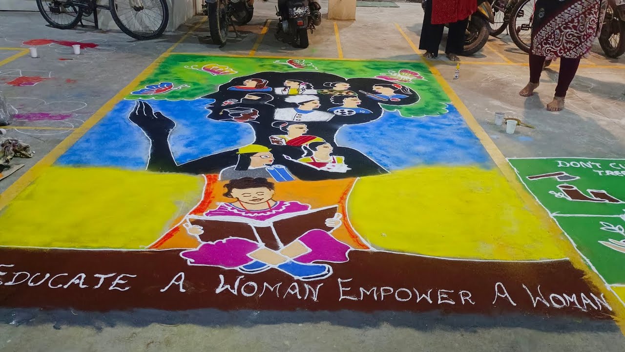 Rangoli competition #womenempowerment #celebration #creativeideas - YouTube
