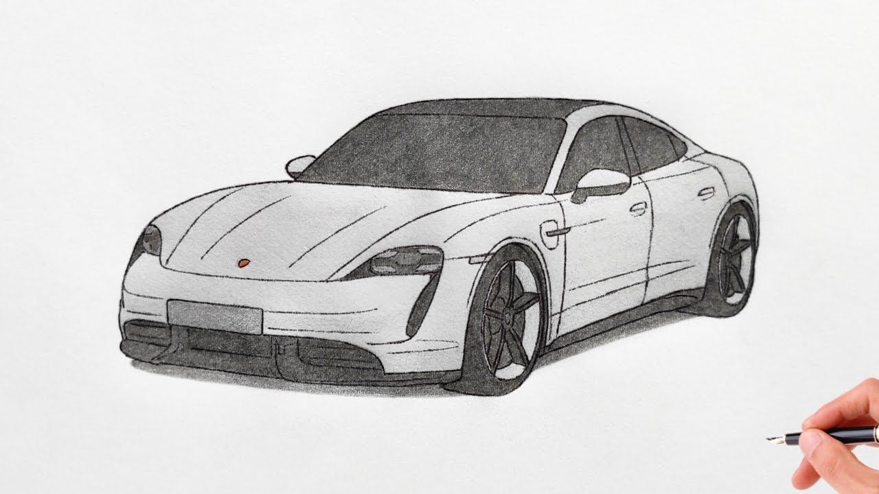 How to draw a PORSCHE TAYCAN TURBO S 2020 / drawing porsche mission e ...