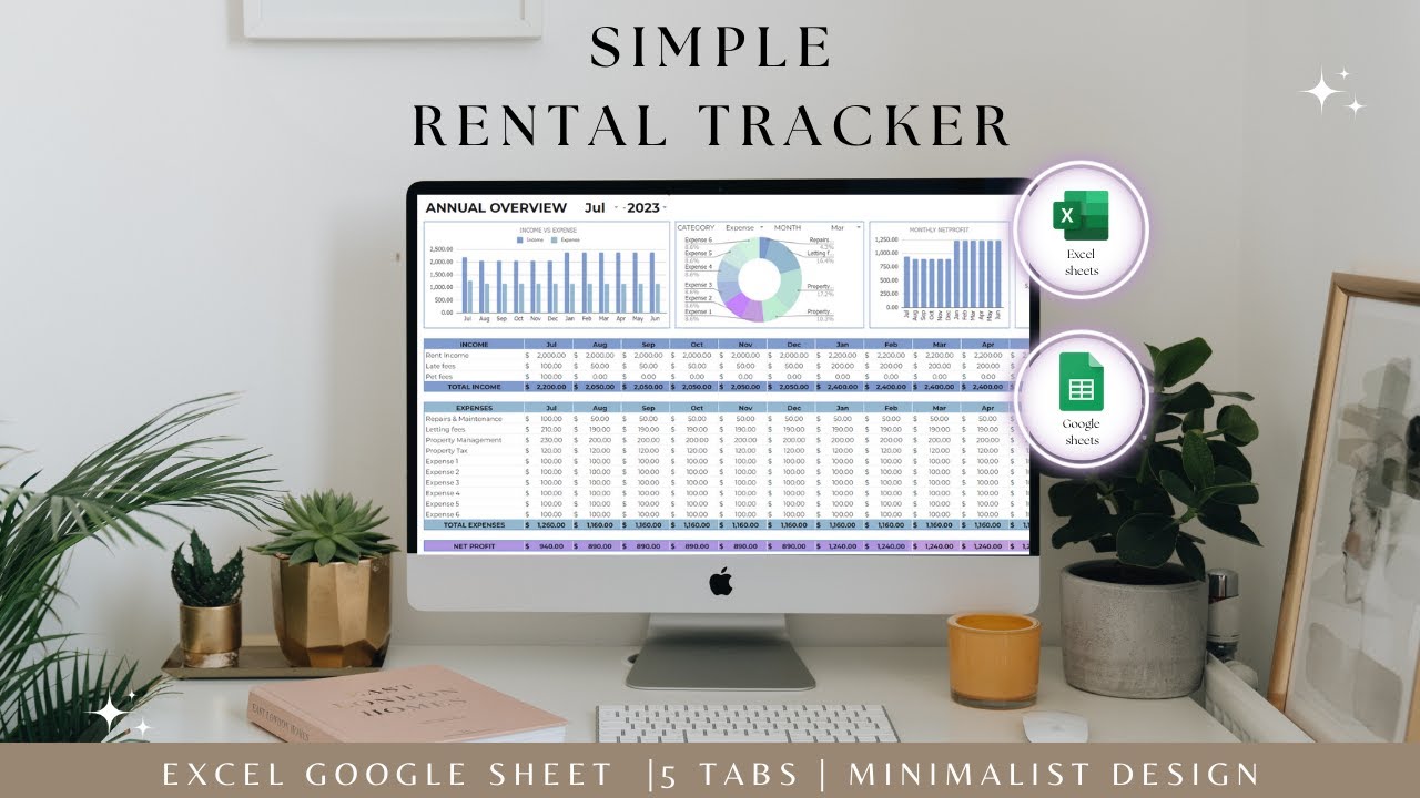 Simple Rental Tracker Templates for Excel & Google Sheets template ...