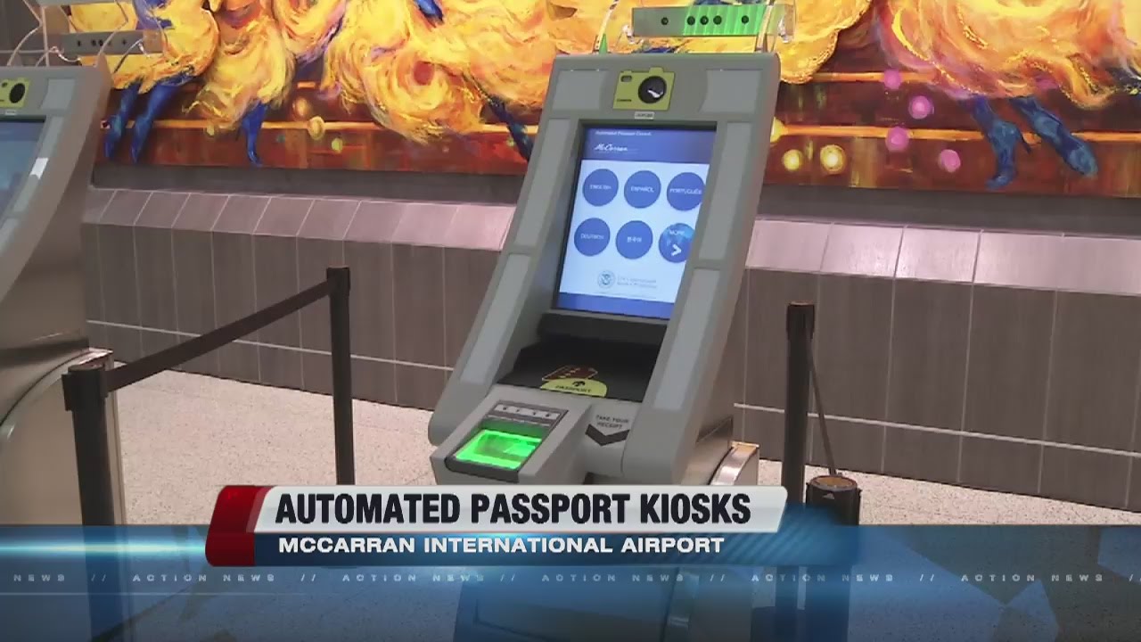 Las Vegas airport unveils automated passport kiosks - YouTube