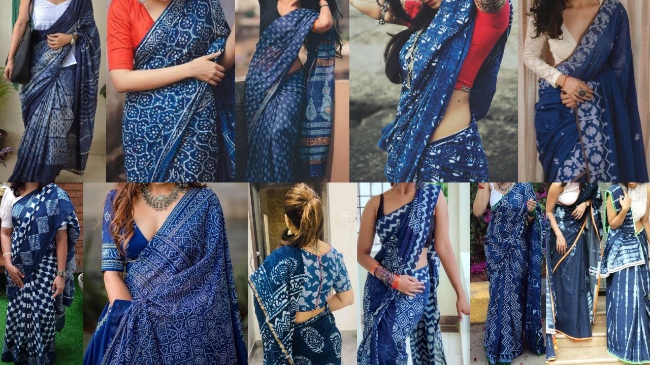 LATEST INDIGO SAREE COLLECTIONS, SUMMER LOOK OFFICE WEAR INDIGO COTTON ...