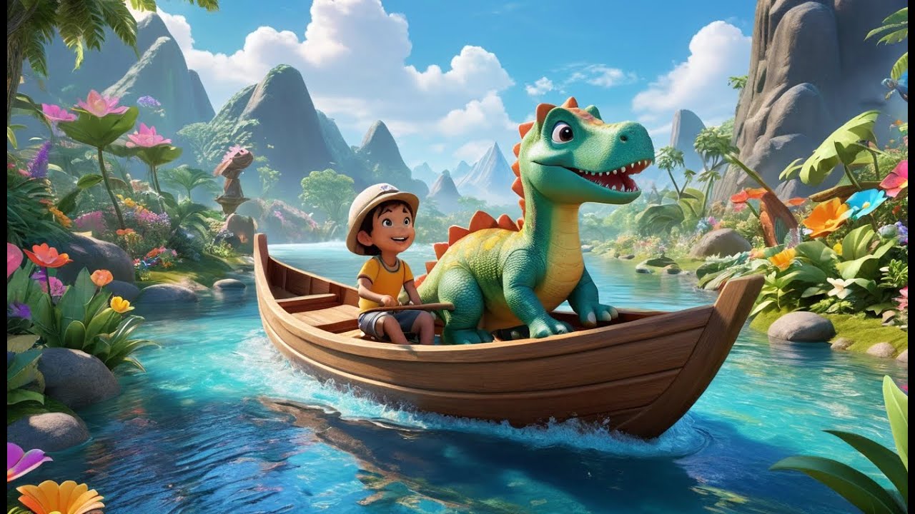 Row Row Your Dinosaur | Fun Dino Rowing Song for Toddlers | Animated ...