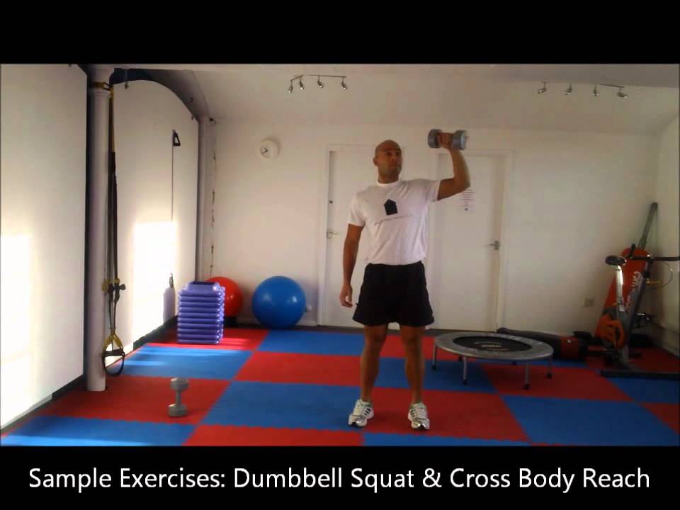 Fitness Retreat: Dumbbell Squat & Cross Body Reach - YouTube