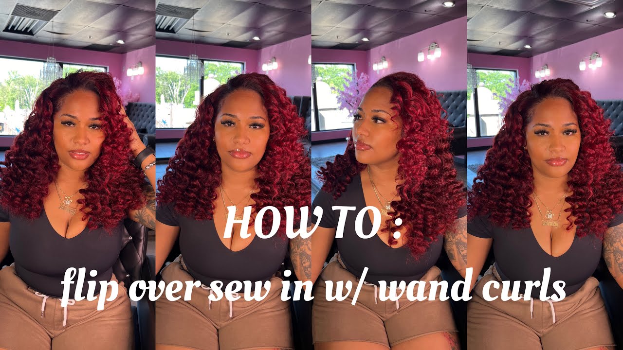 HOW TO: flip over sew in w/ wand curls tutorial💕 - YouTube