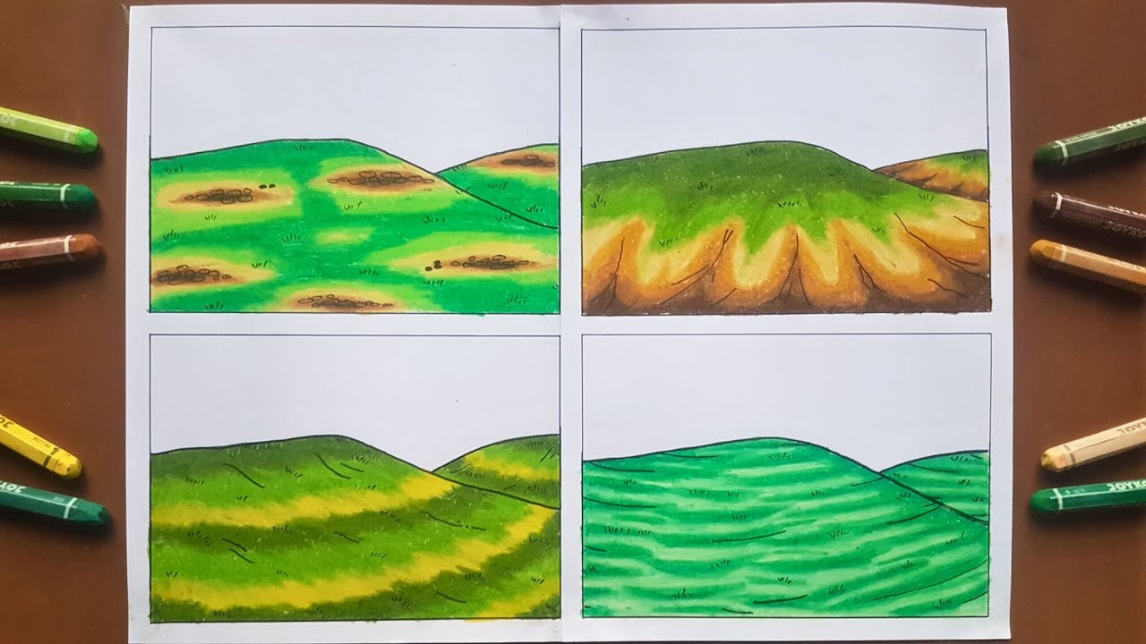 Cara Gradasi Tanah Bukit Rumput Crayon untuk Lomba | How to Coloring ...
