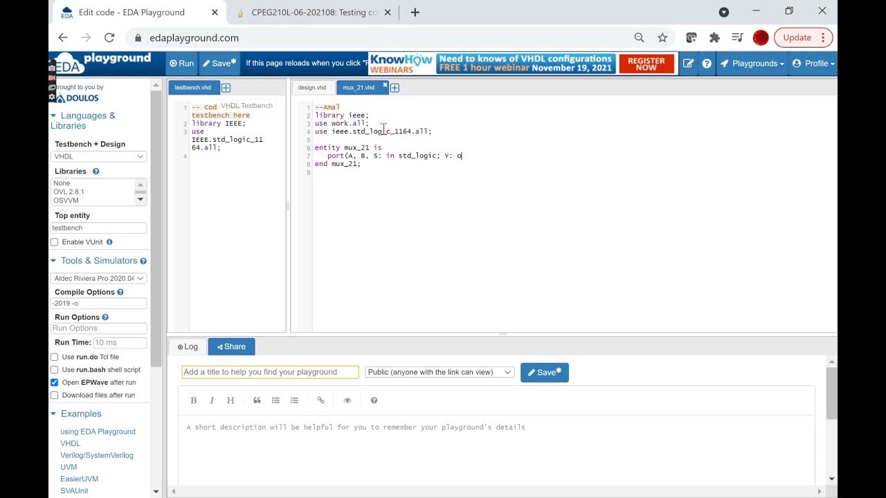 How to simulate a 2-1 mux using when else statement: - YouTube