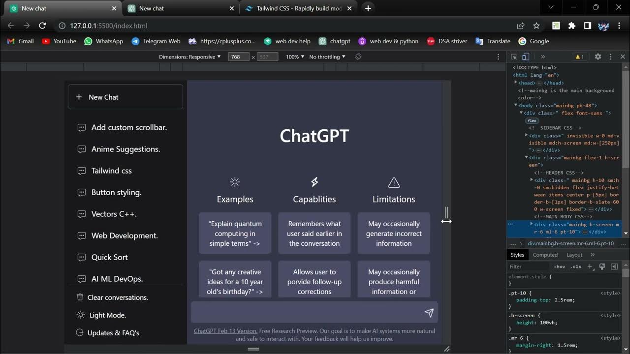 Chat Gpt Landing Page Using Tailwind Css Youtube