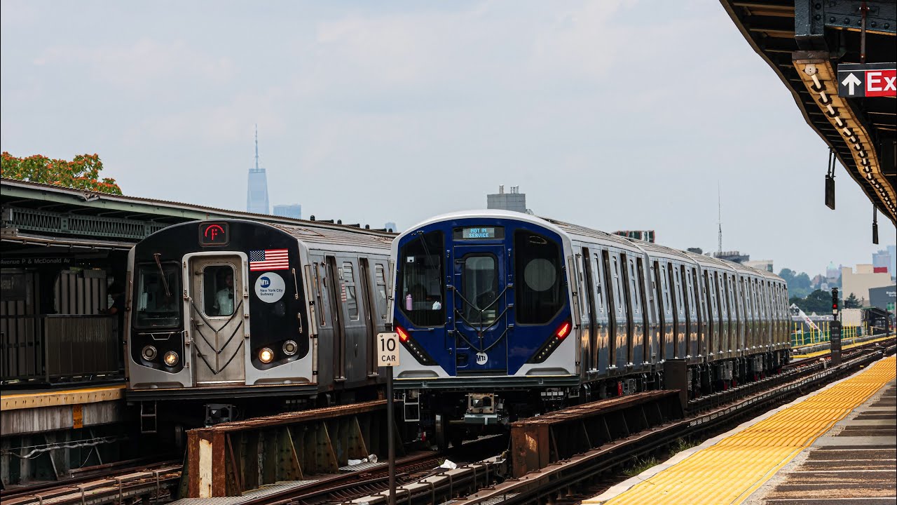 NYC Subway Culver Line Action (F) trains at Avenue P w/ R211 testing 7 ...