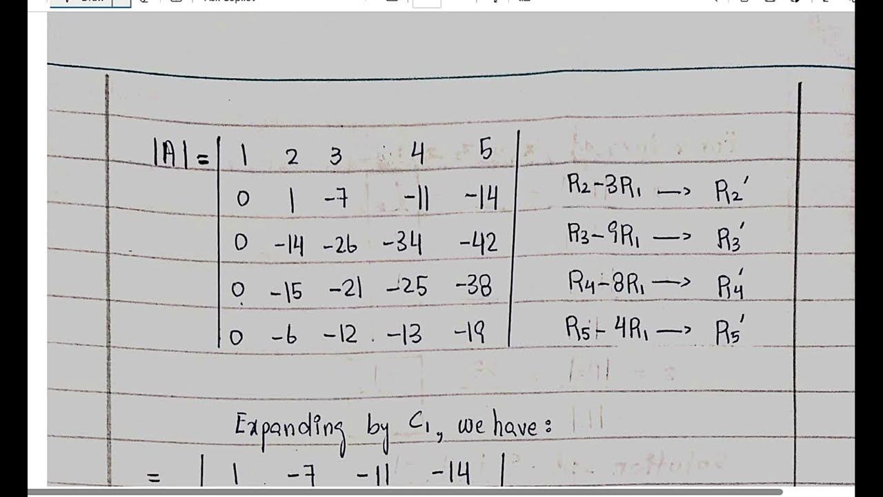 Linear Algebra: Find the Determinant of 5 cross 5 Matrix by reducing ...