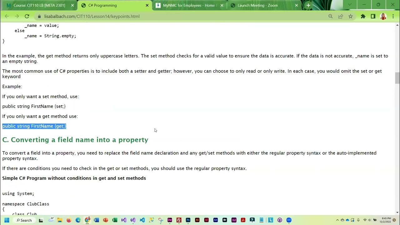 Csharp Properties Lecture Youtube