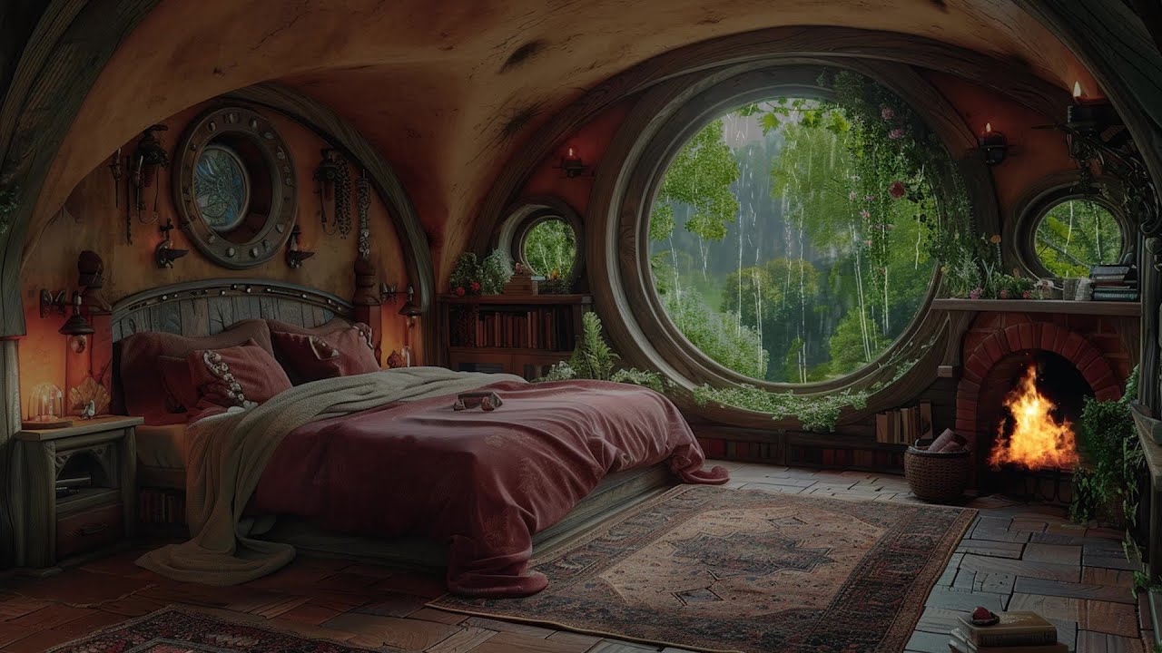 Cozy Hobbit Fireplace Ambience 🔥 Burning Fireplace and Crackling Fire ...